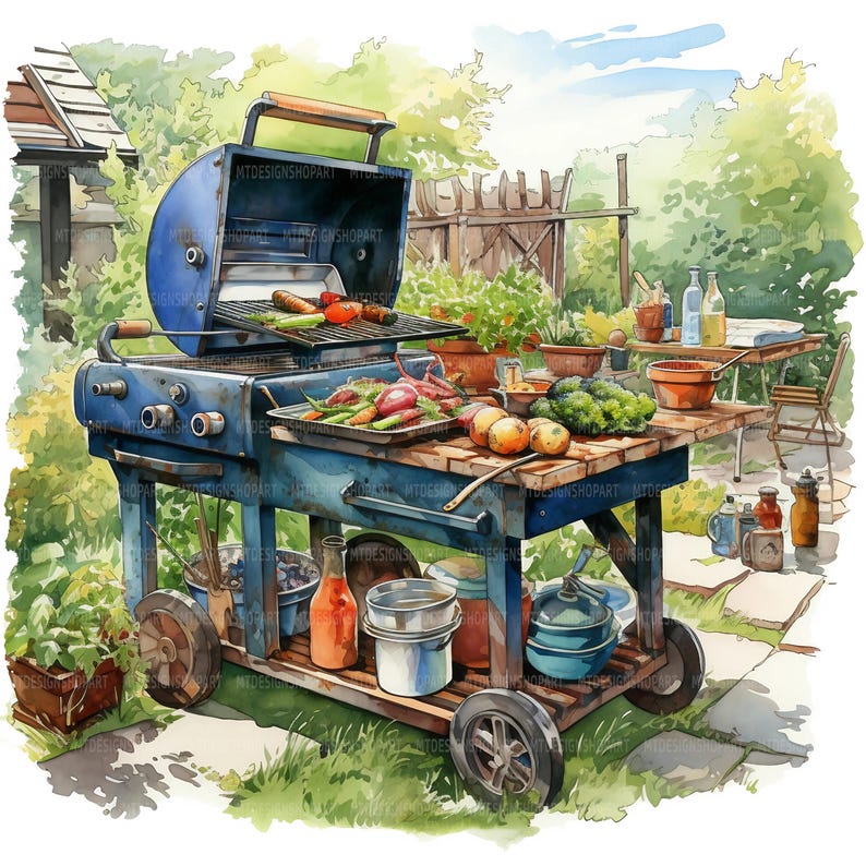 18 Barbecue Clipart, BBQ Grill Clipart, Printable Watercolor Clipart ...