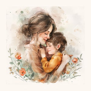 15 Mother and Child Clipart, Mother's Day Card, Printable Watercolor ...
