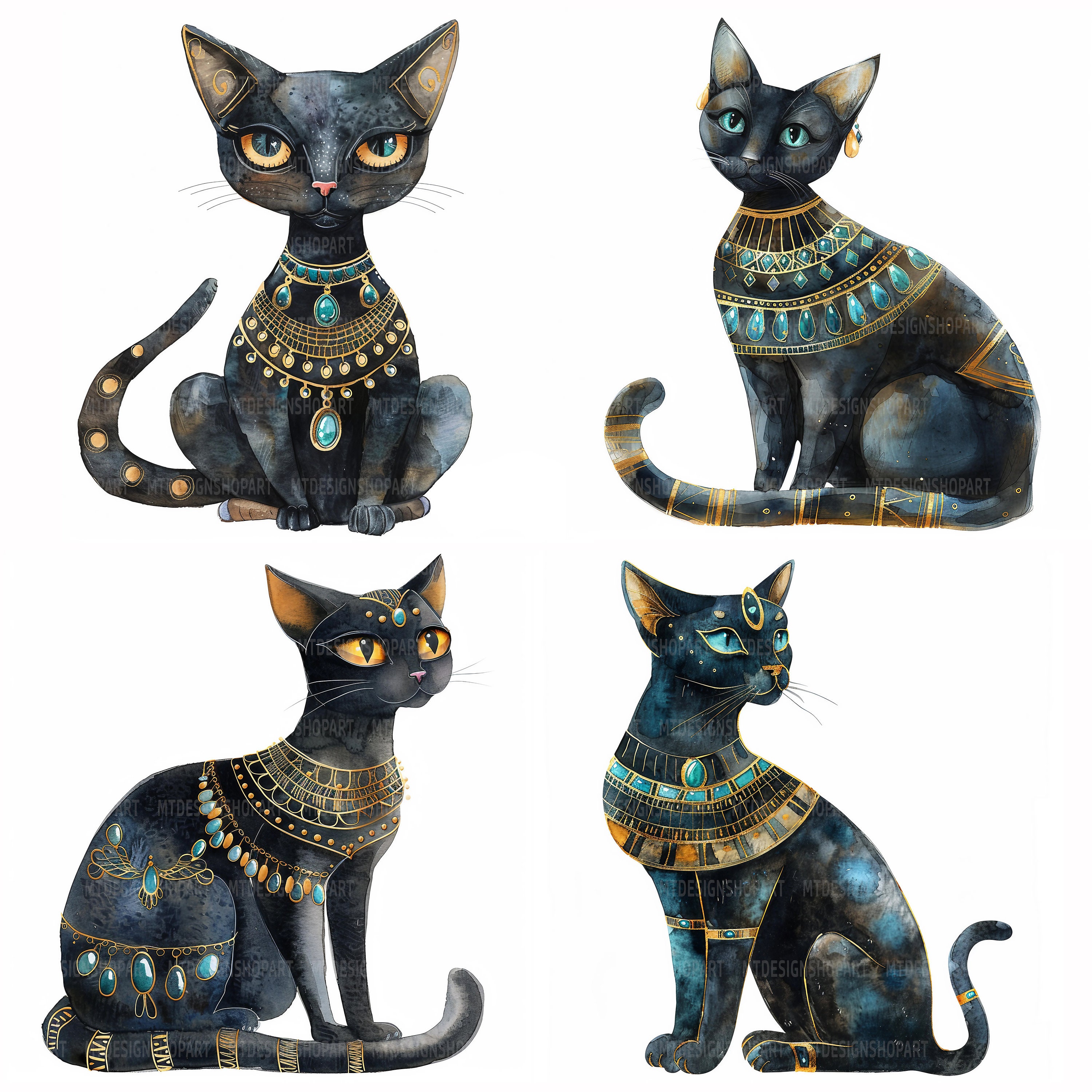 16 Egypt Cat Clipart, Black Cat Clipart, Egypt Clipart, Watercolor ...
