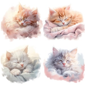 13 Sleeping Kitten Cat Clipart, Sleeping Baby Cats, Printable ...