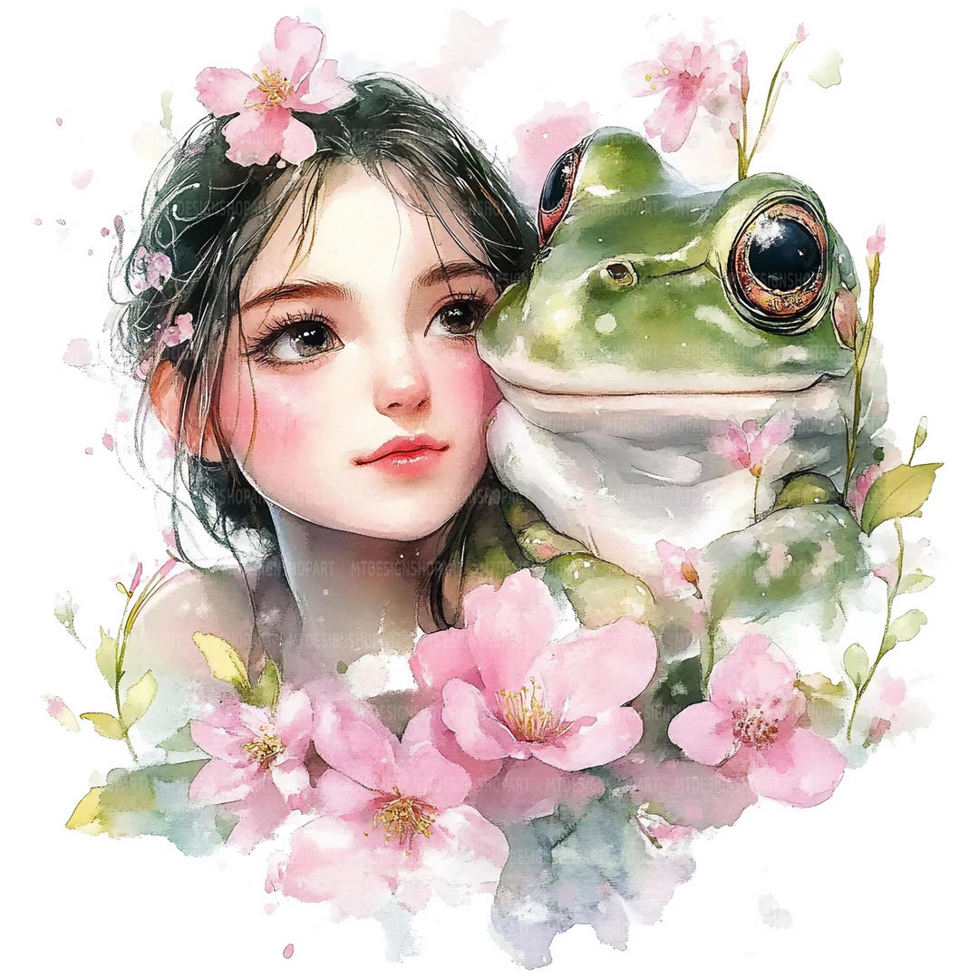 12 Floral Girl and Frog Clipart, Fairy Girl, Printable Watercolor ...