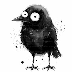 13 Crows Clipart, Funny Ink Crow Clipart, Printable Watercolor Clipart ...