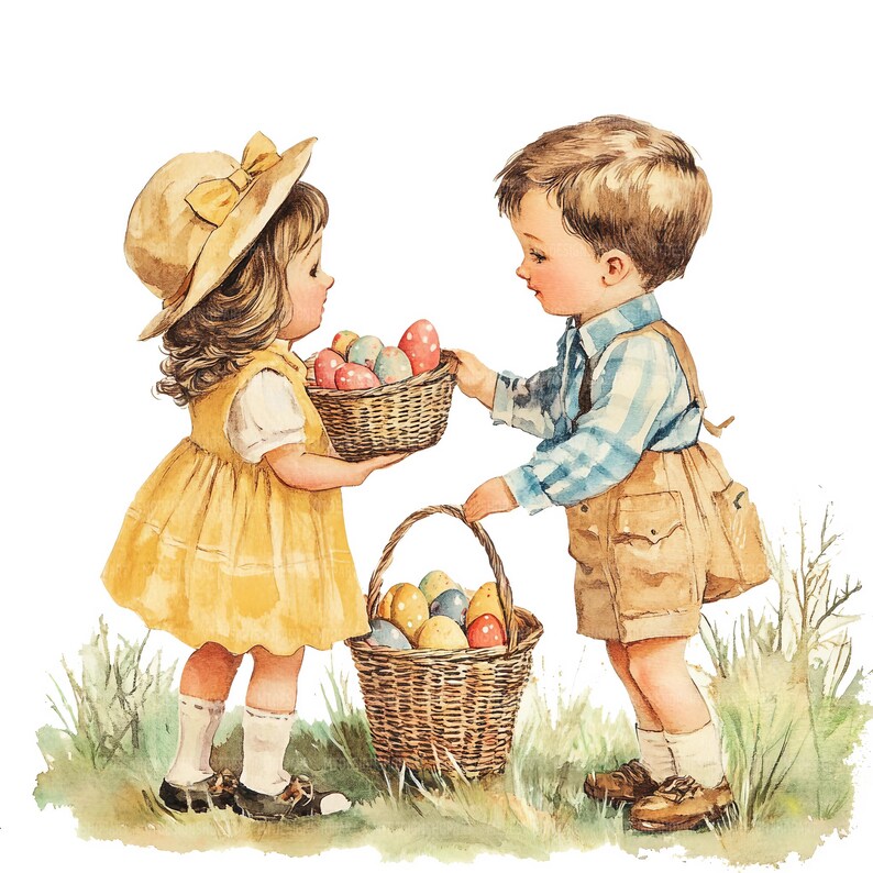 16 Cute Easter Girl and Boy Clipart, Baby Easter Kids Clipart ...