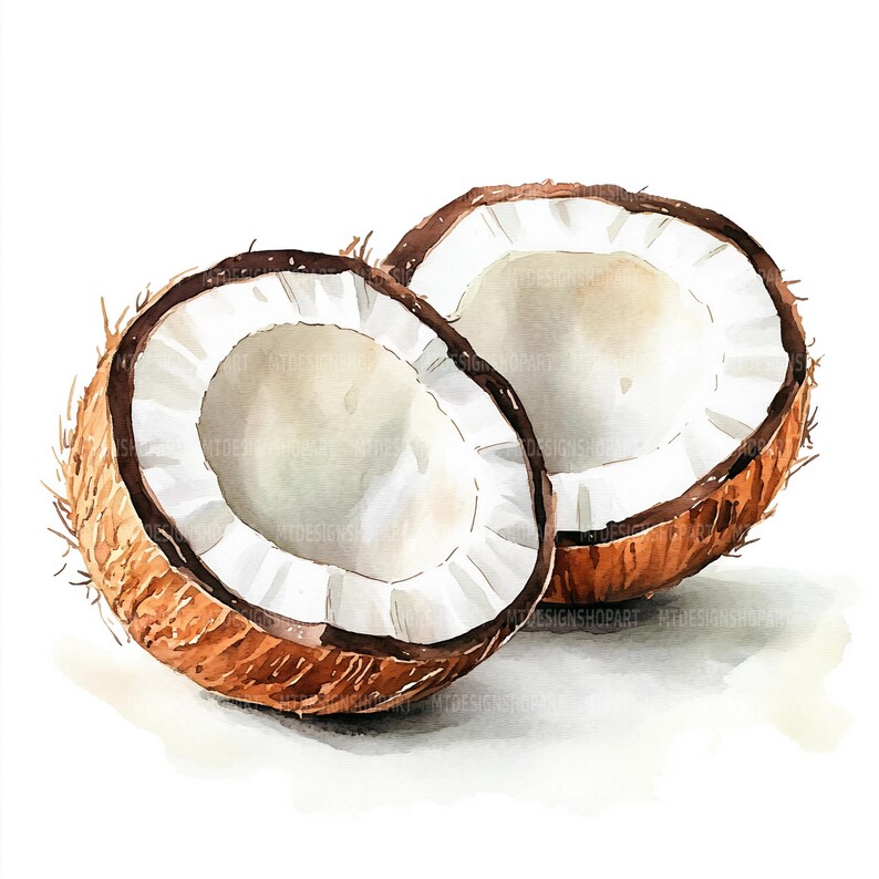 Coconut Clipart, 16 Watercolor Coconut, Printable Watercolor Clipart ...