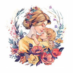 12 Mother and Child Clipart, Mother's Day Card, Printable Watercolor ...