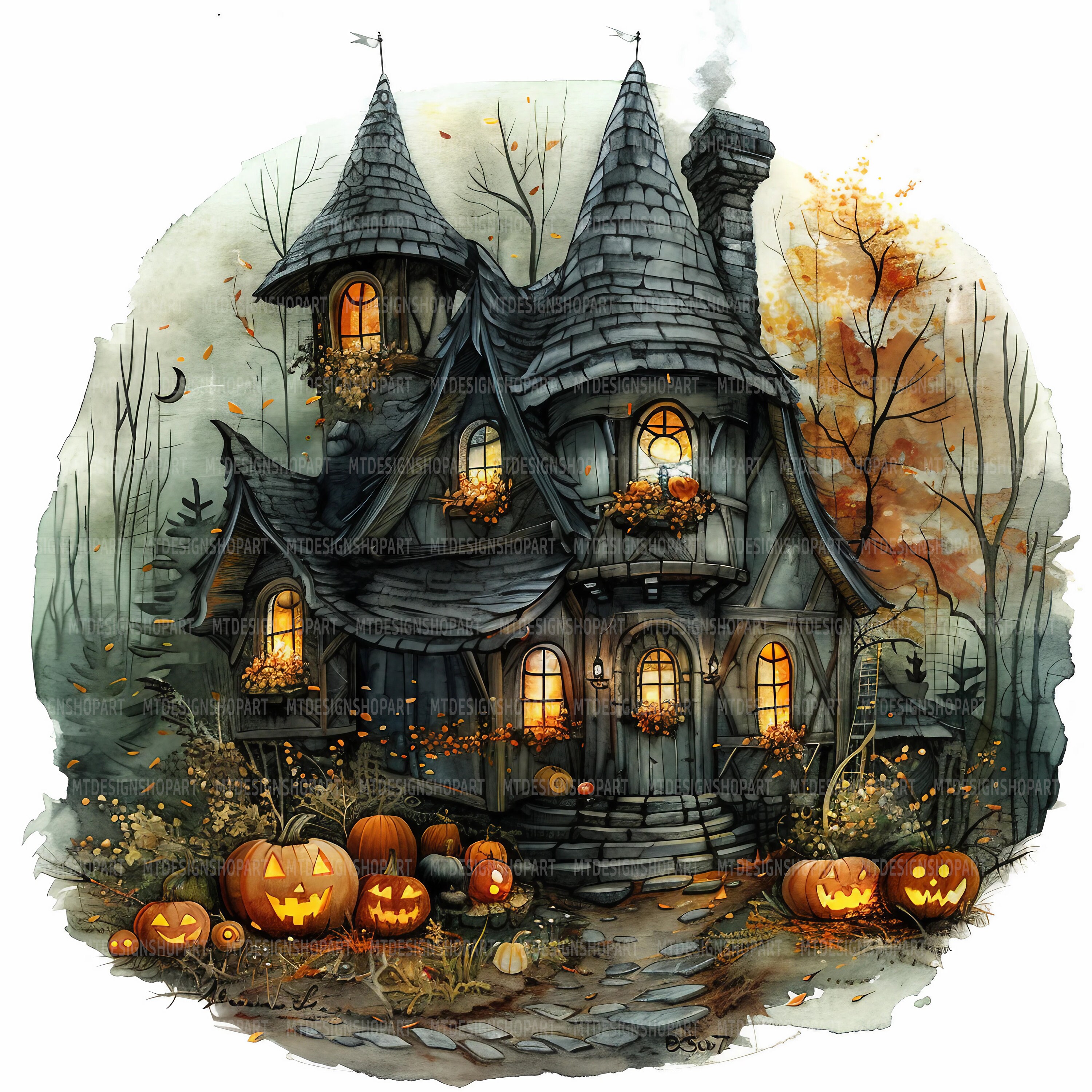 11 Halloween Witch House Clipart, Halloween Clipart, Printable ...