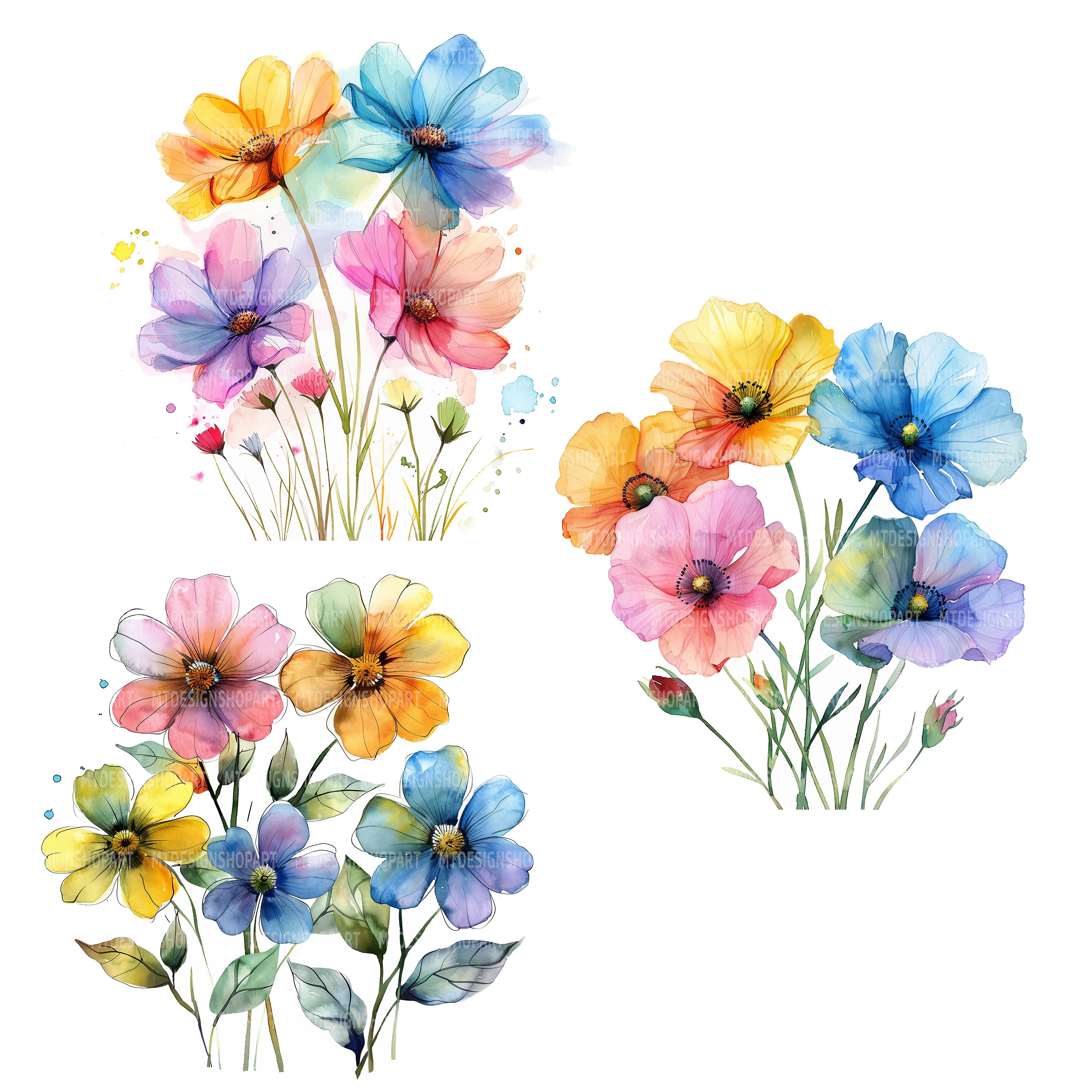 24 Various Flowers Clipart, Colorful Flowers Clipart, Printable ...