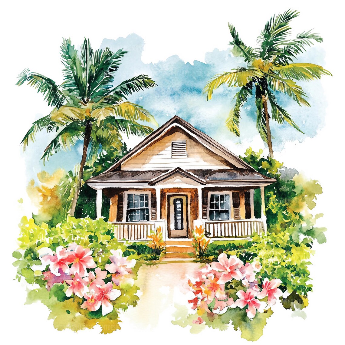 20 Home in Hawaii Clipart, House Clipart, Printable Watercolor Clipart ...