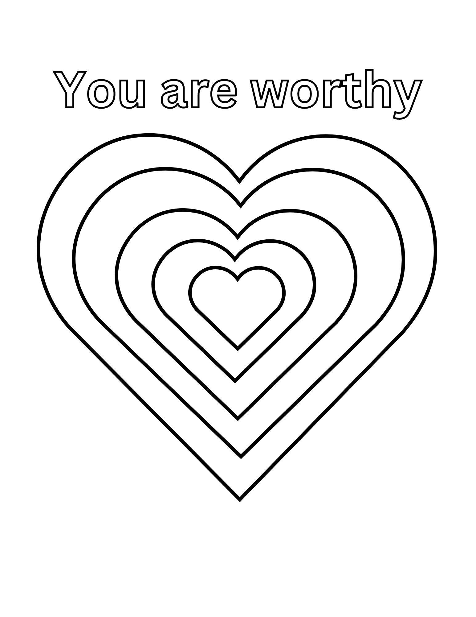 Heart Coloring Page (you Are Worthy) - Etsy