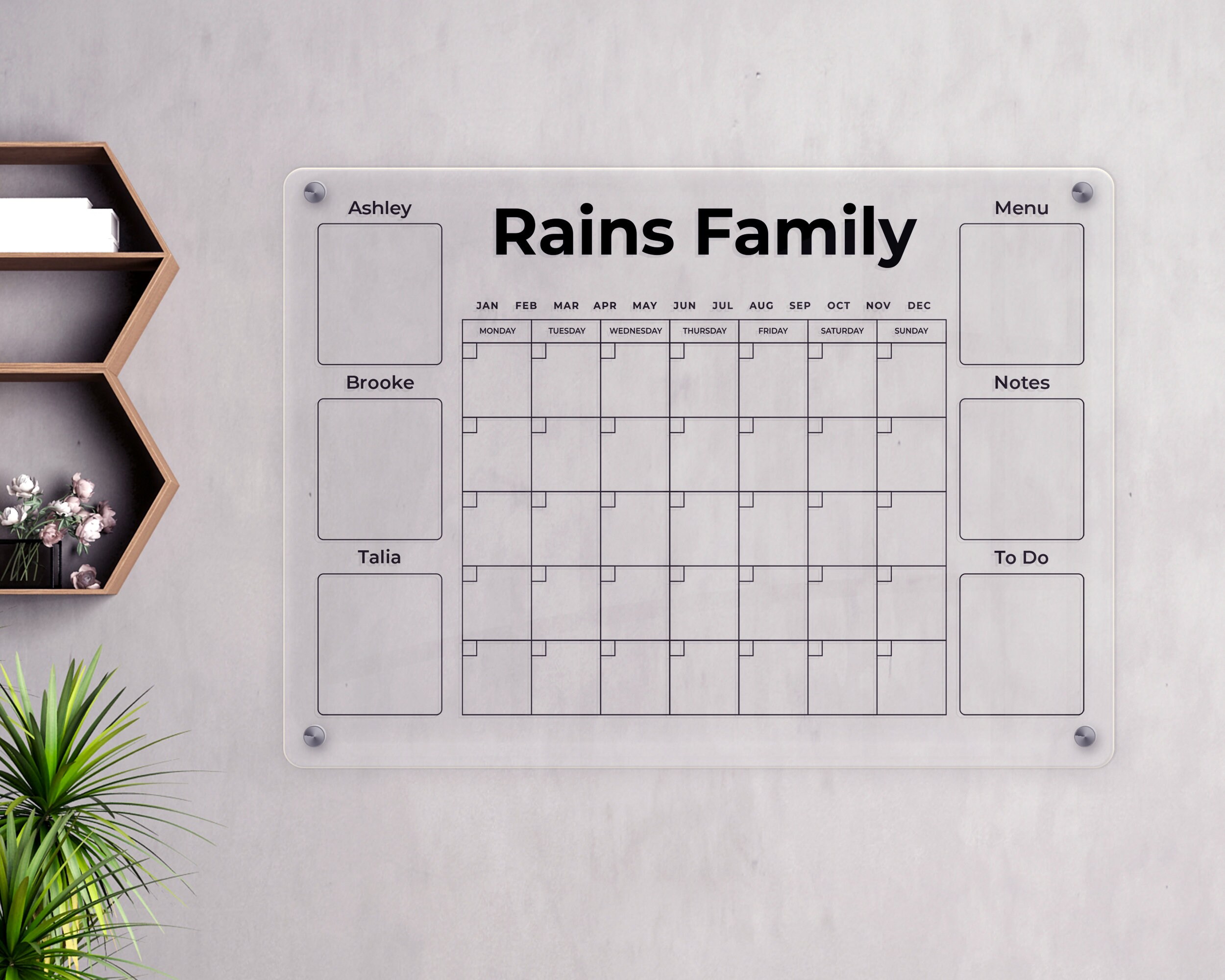 Acrylic Family Calendar | Family Planner | Dry Erase Calendar ...