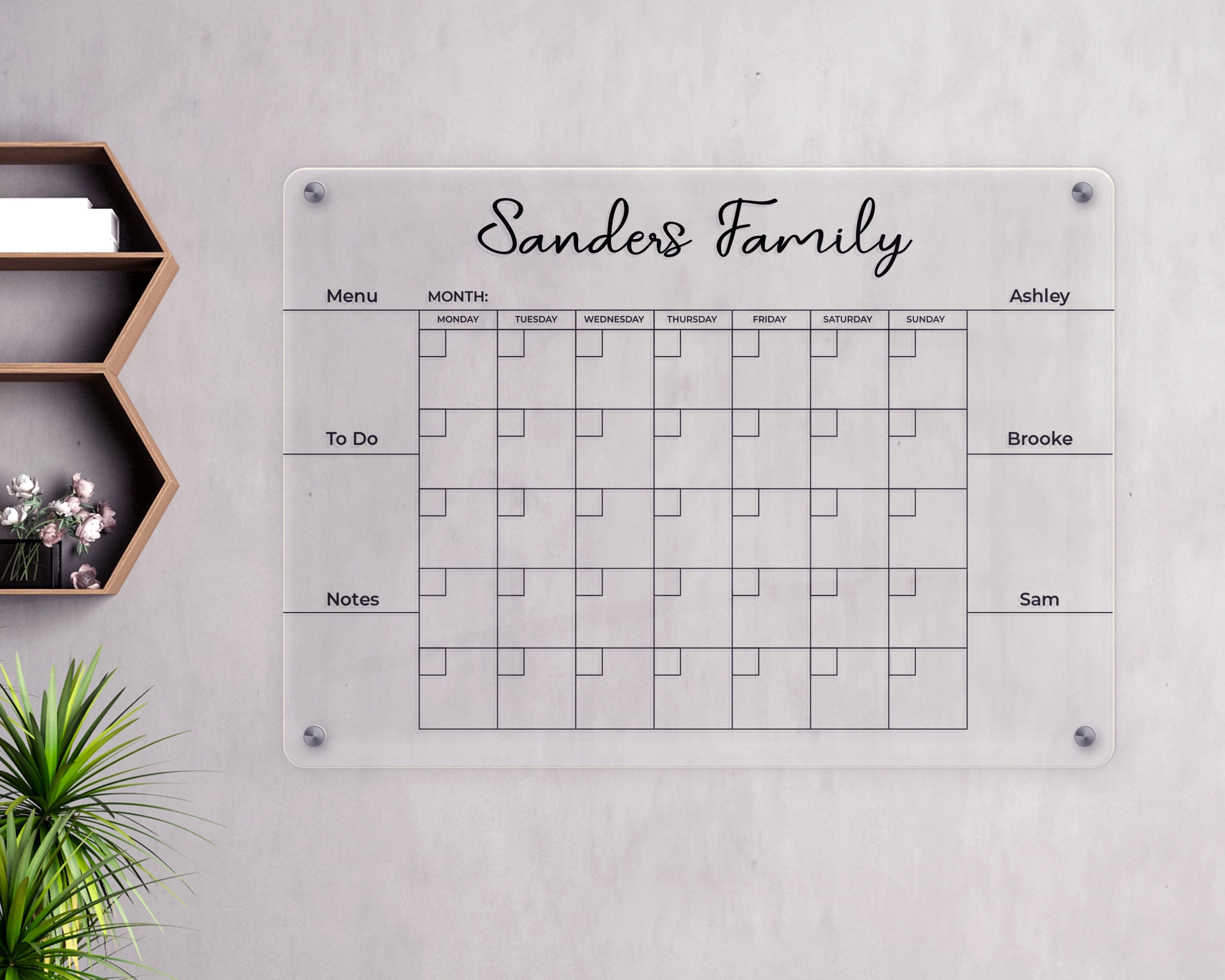 Acrylic Family Planner | Large Glass Calendar | Dry Erase Planner ...