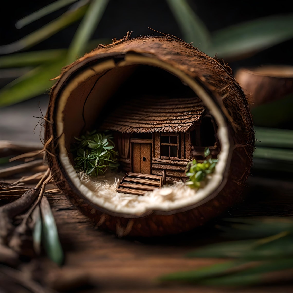 Miniature House in Half a Coconut Shell - Etsy