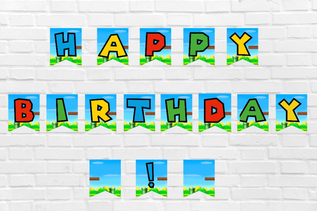 Mario Inspired Printable PDF Banner, DIY Printable Banner, Birthday ...