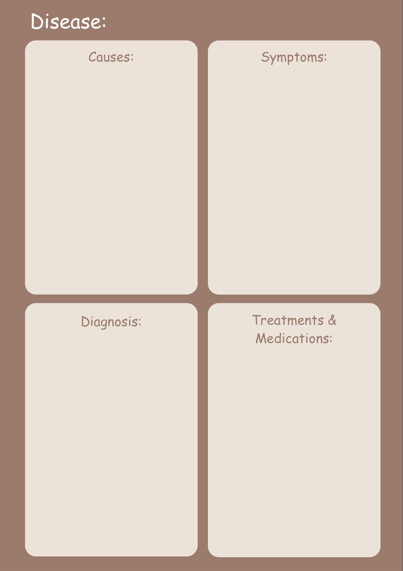 Printable Revision Sheet for Diseases/condition - Etsy