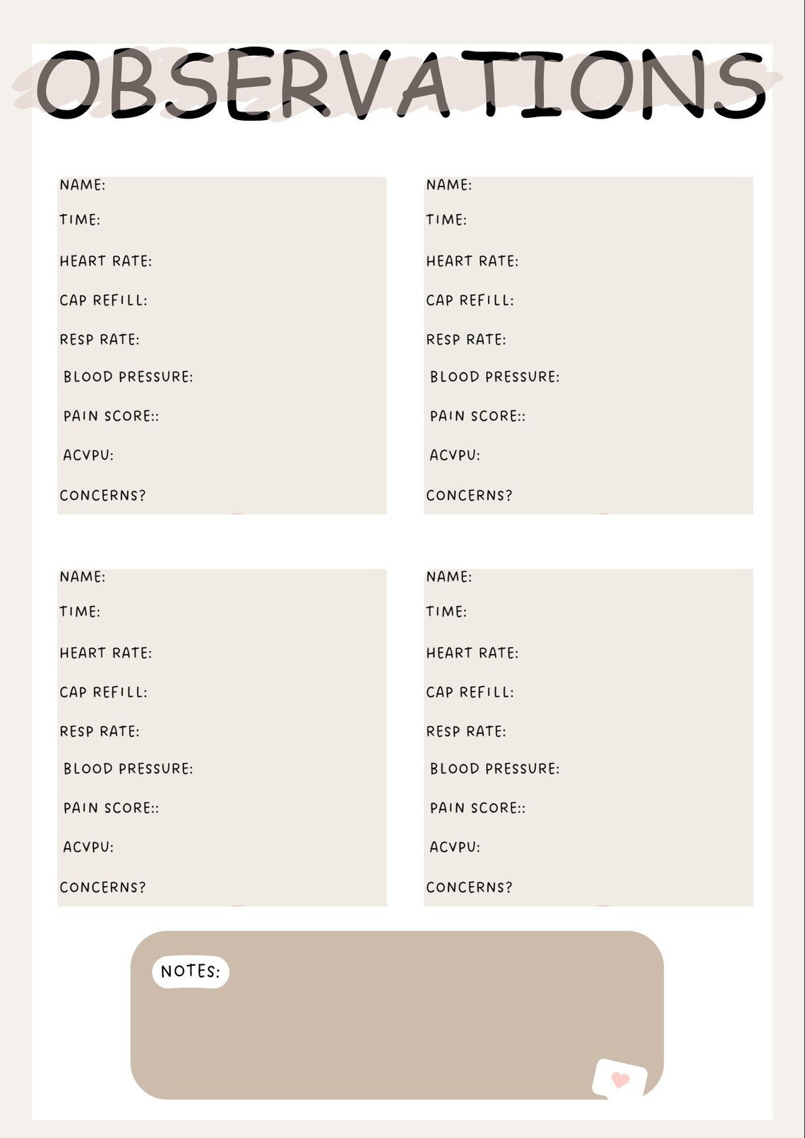 Printable Observations Sheet - Etsy