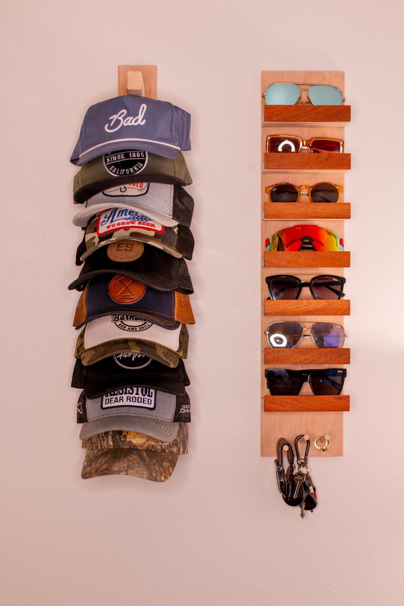 Wall-mounted Hat and Sunglass Rack Combo: Rustic Accessory Organizer - Etsy