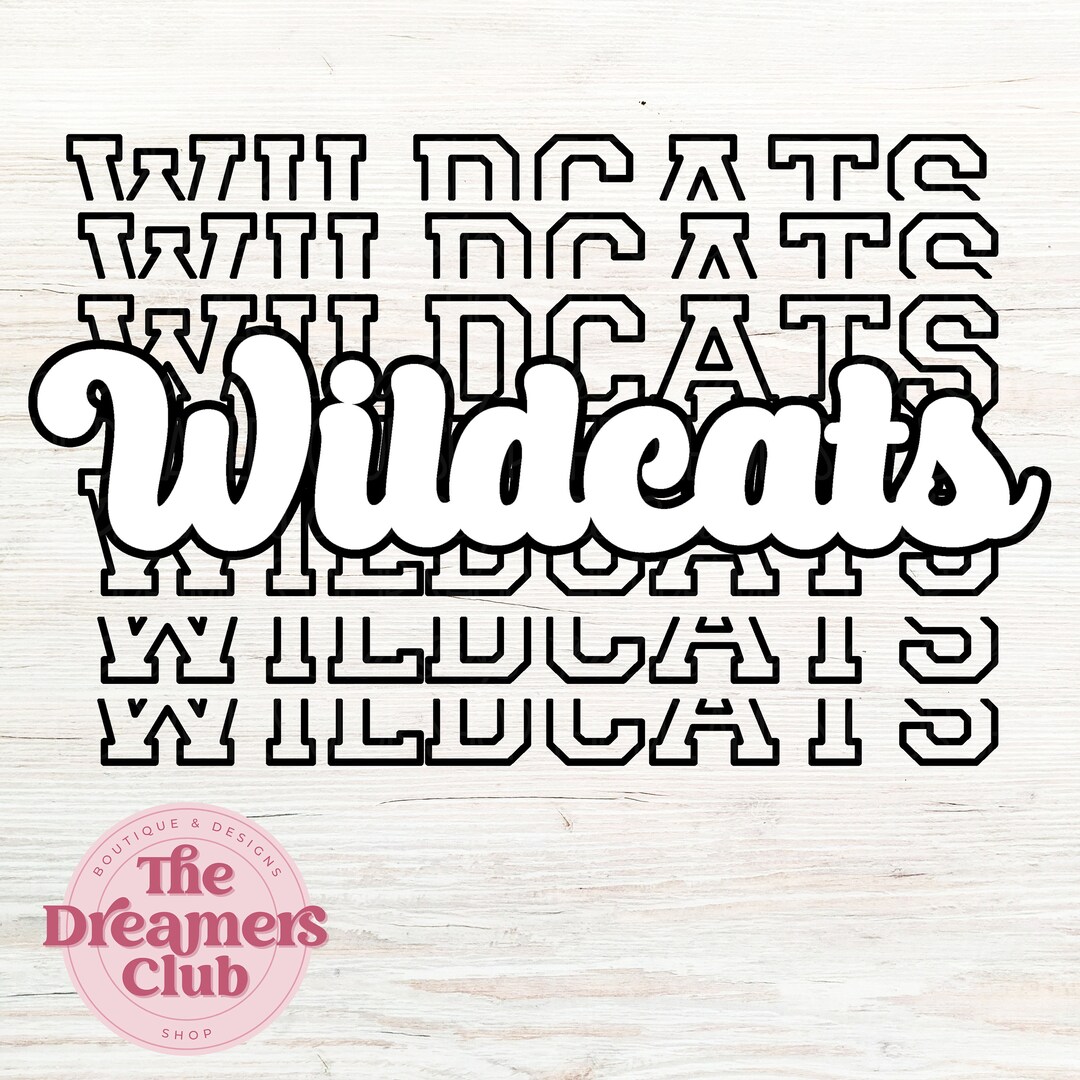 Wildcats Stacked PNG, Mascot PNG, White , Black, Digital File, Retro ...