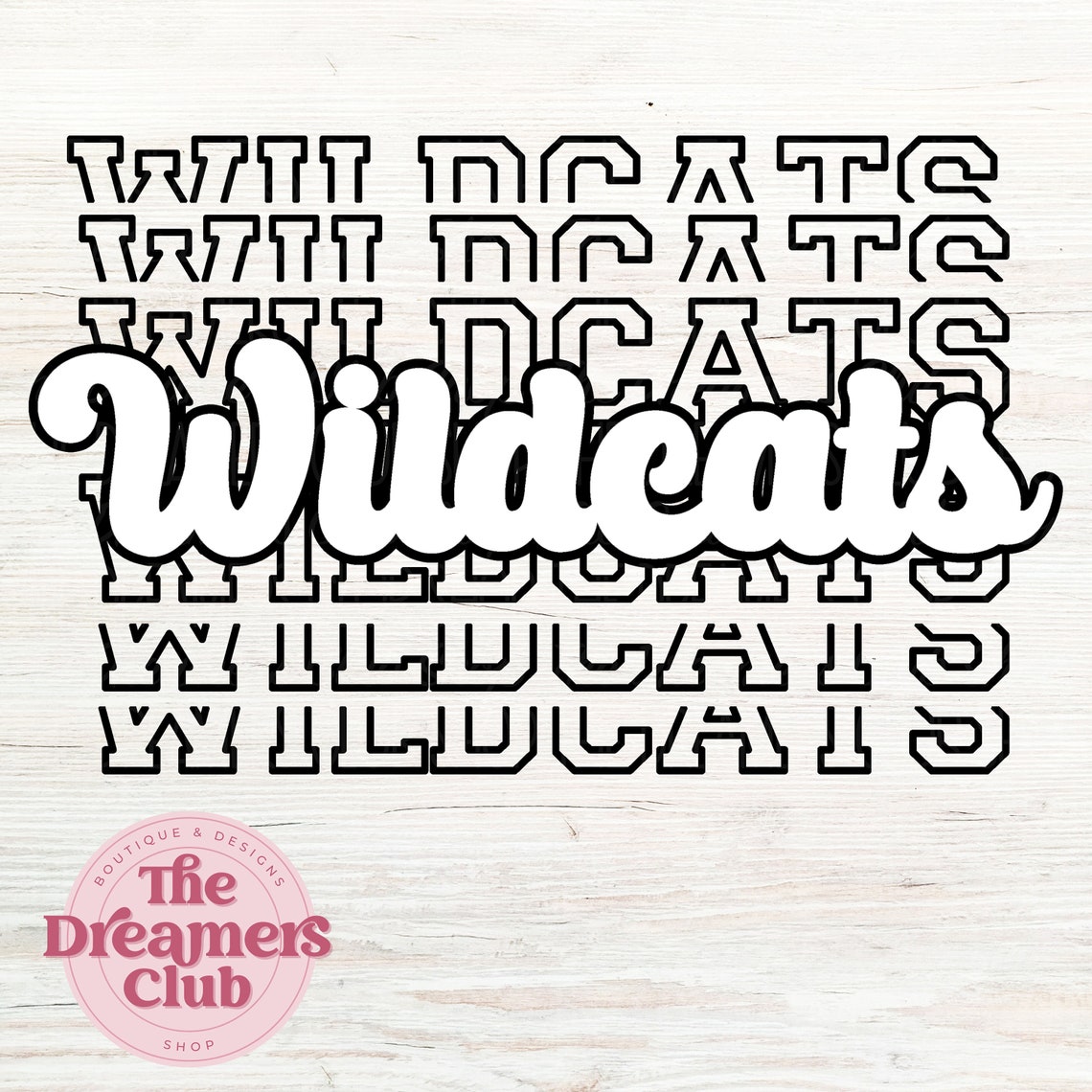 Wildcats Stacked PNG, Mascot PNG, White , Black, Digital File, Retro ...