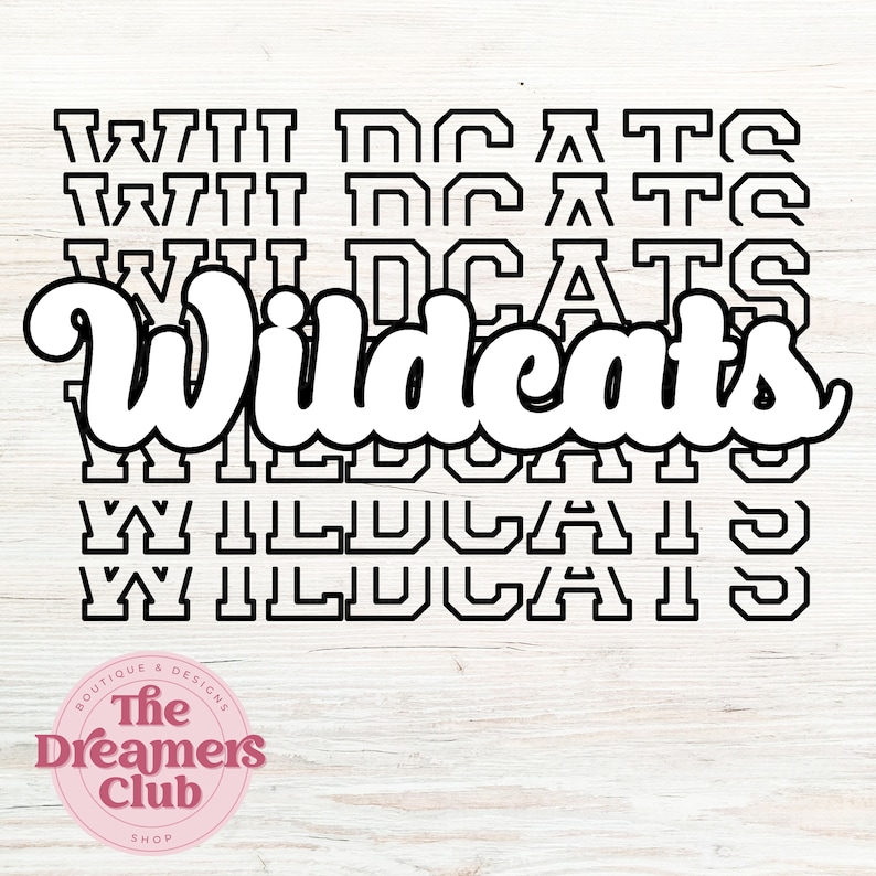Wildcats Stacked PNG, Mascot PNG, White , Black, Digital File, Retro ...