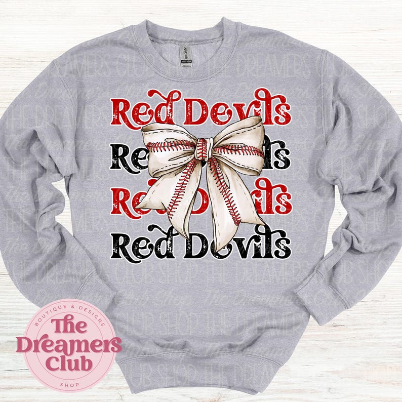 Red Devils Retro Baseball Bow Png, Coquette Bow Png,baseball Shirt Png ...