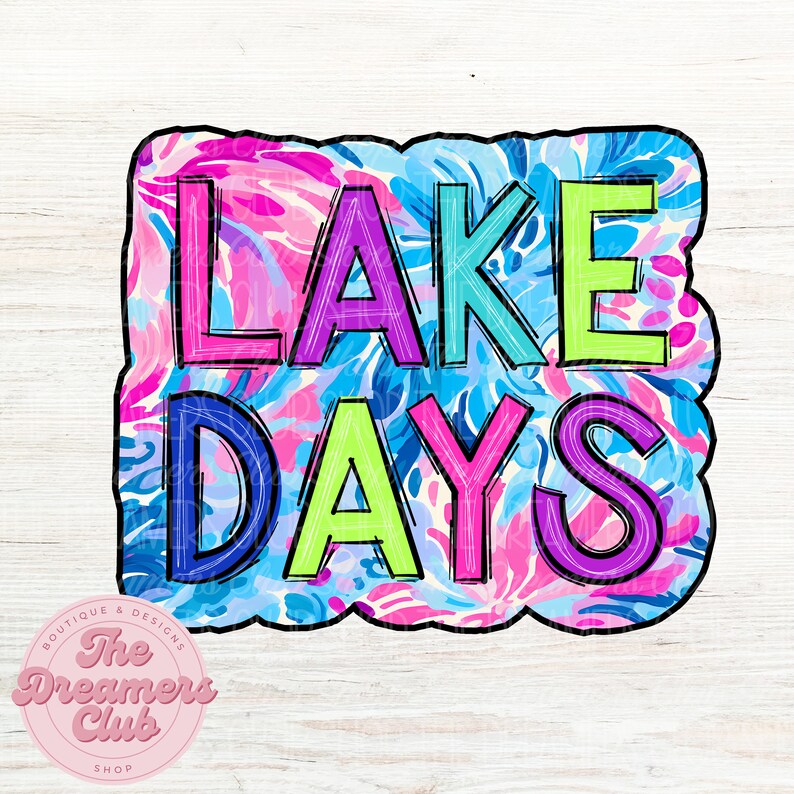 Lake Days (2) PNG, Bright Malibu Floral, Scribble Doodle, Digital File ...
