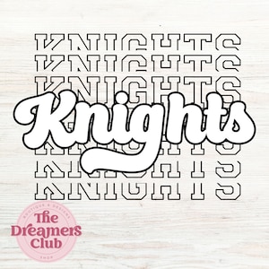 Knights Stacked PNG, Mascot PNG, White , Black, Digital File, Retro ...