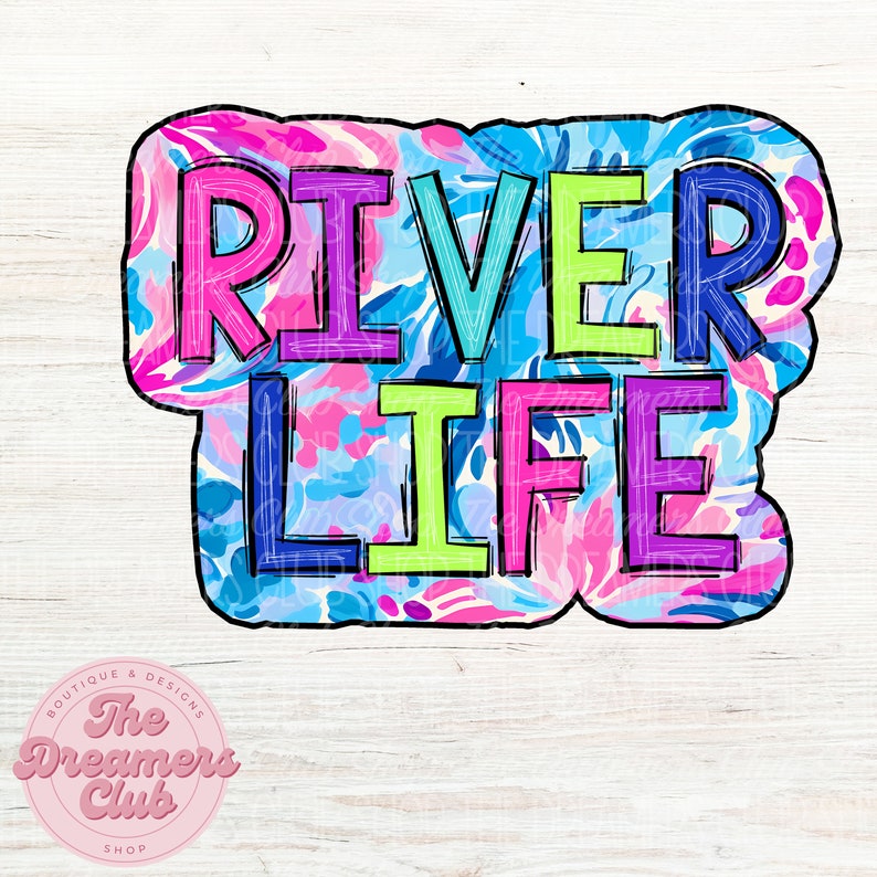 River Life PNG, Bright Malibu Floral, Scribble Doodle, Digital File ...