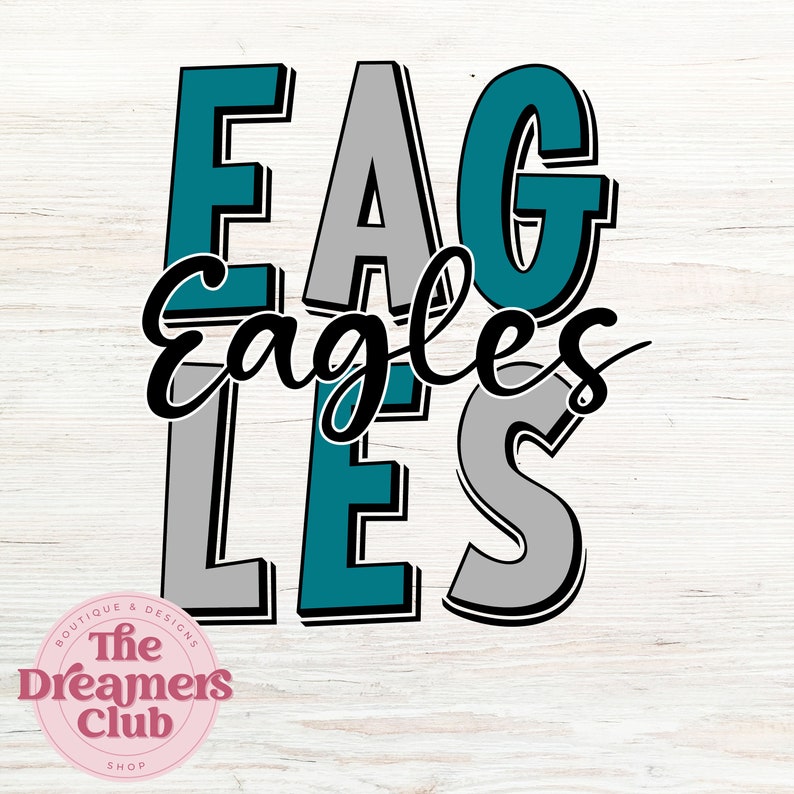 Eagles PNG, Mascot PNG, Popping, Midnight Green & Silver , Scribble Doodle, Digital File, Retro ...