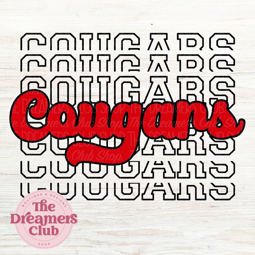 Cougars Stacked PNG, Mascot PNG, Red , Black, Digital File, Retro ...