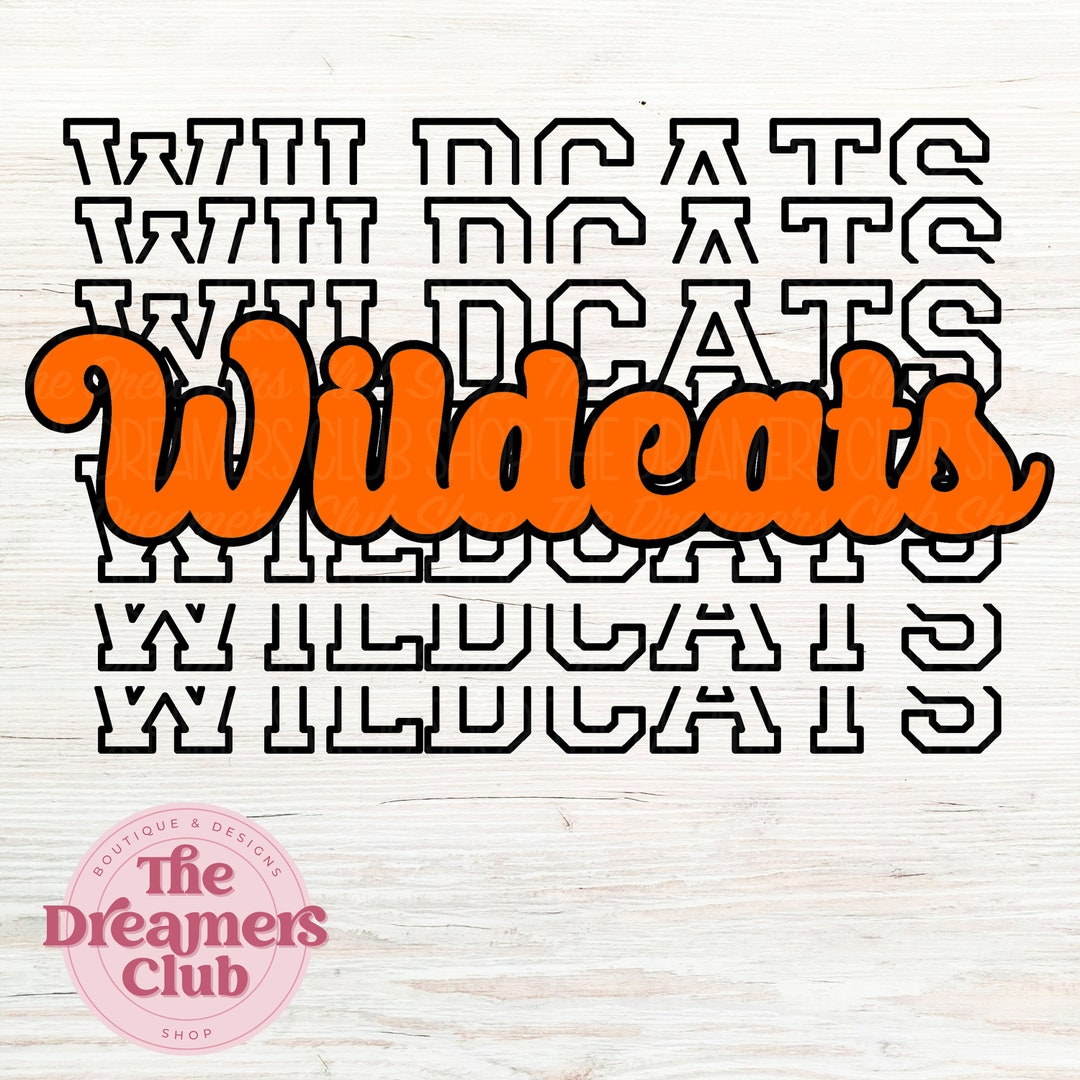 Wildcats Stacked PNG, Mascot PNG, Orange , Black, Digital File, Retro ...