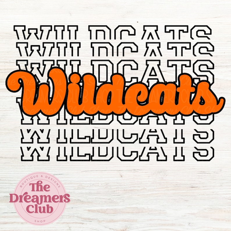 Wildcats Stacked PNG, Mascot PNG, Orange , Black, Digital File, Retro ...
