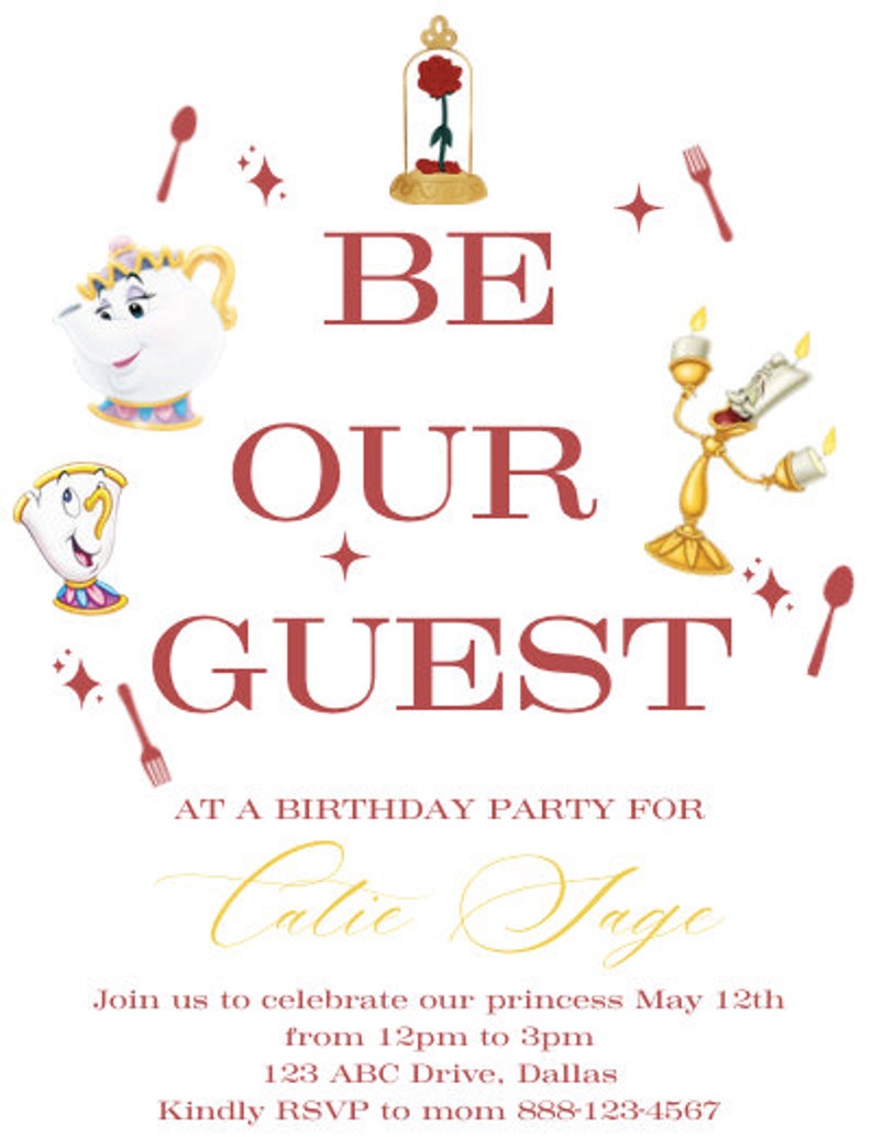 Princess Belle Be Our Guest Invitation Template, Beauty and the Beast ...