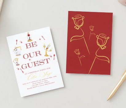 Princess Belle Be Our Guest Invitation Template, Beauty and the Beast ...