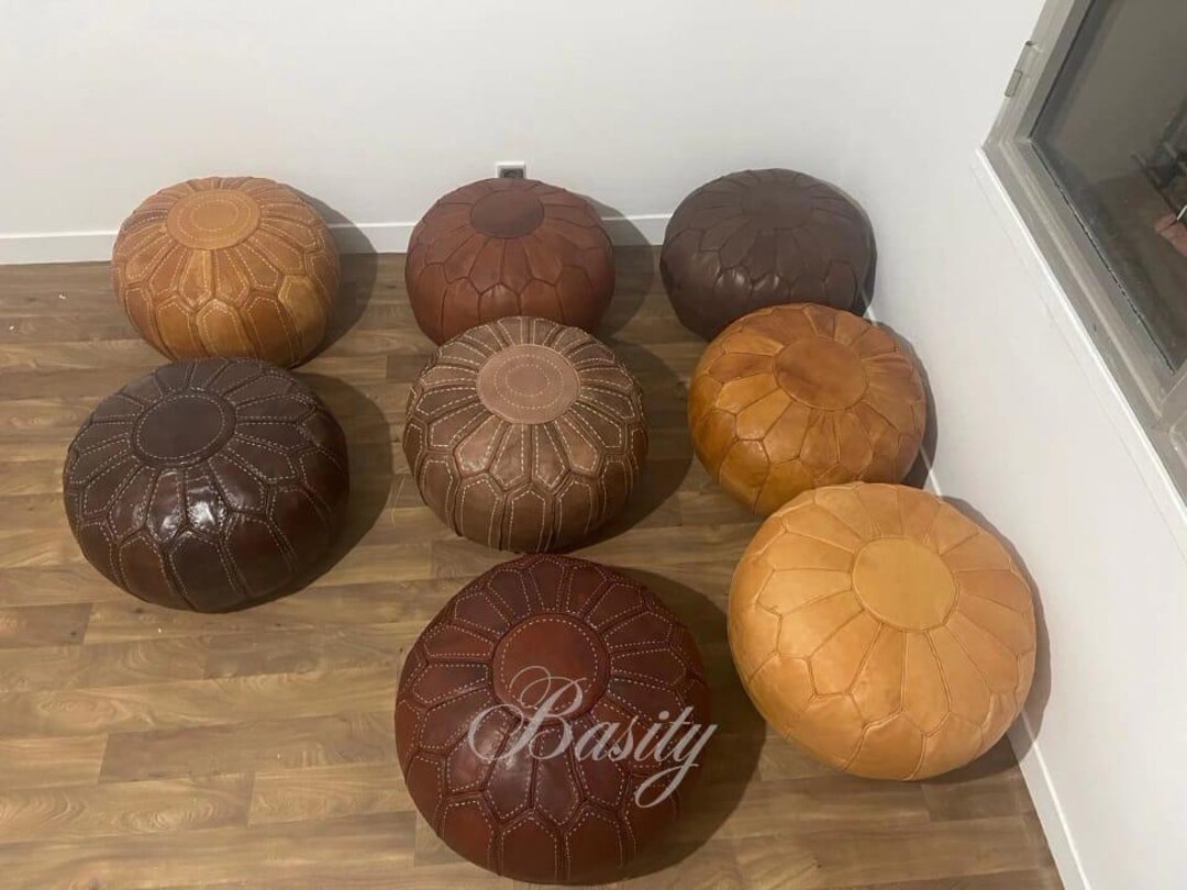 Introducing the HEM Design Round Moroccan Pouf: Elegant Leather ...