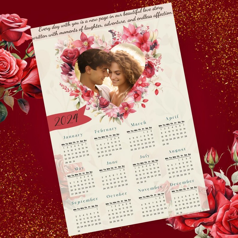 Personalized 2024 Valentine's Wall Photo Calendar, Canva Template ...