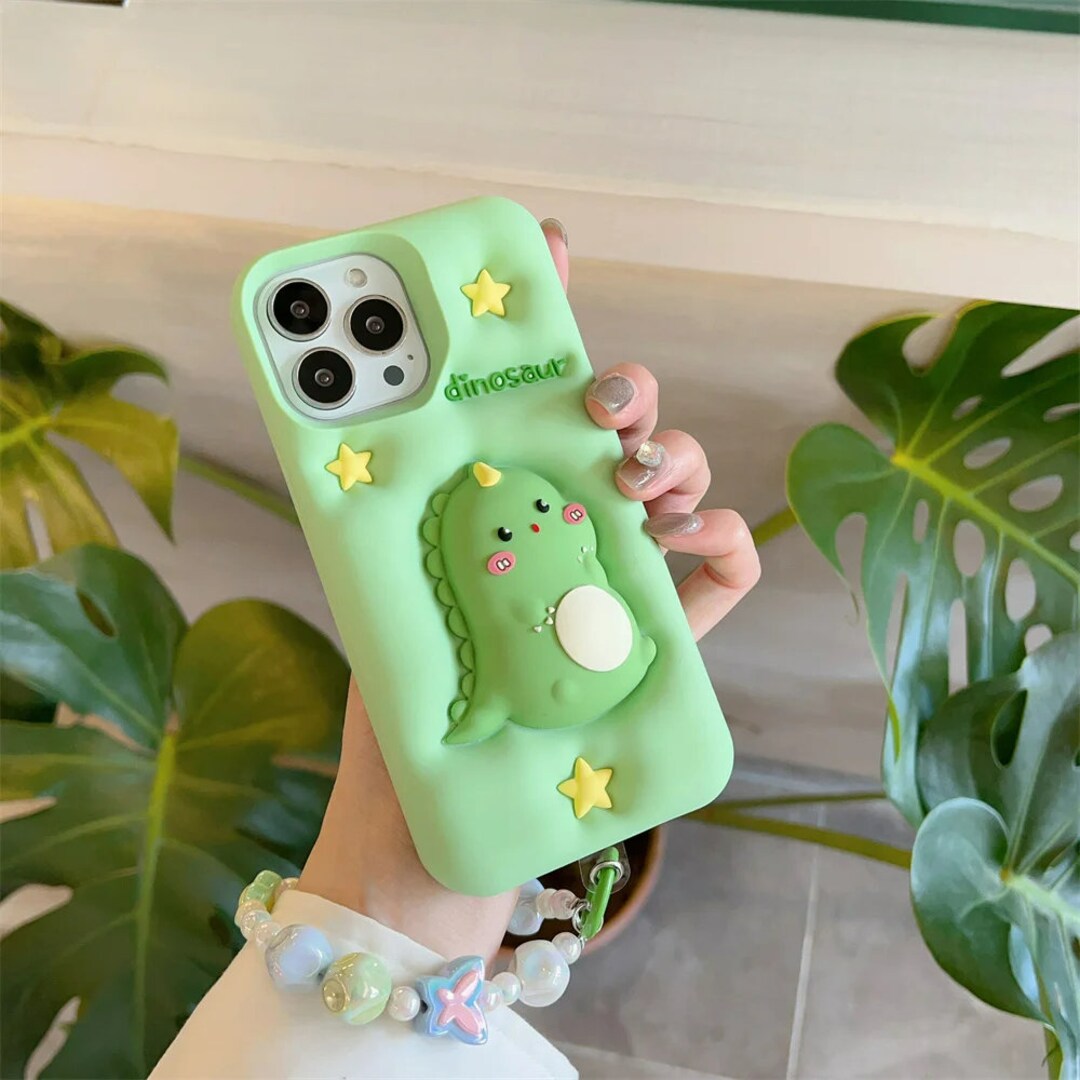Cute 3D Cartoon Animal Stylish Green Dinosaur Case for iPhone 14 13 12 ...