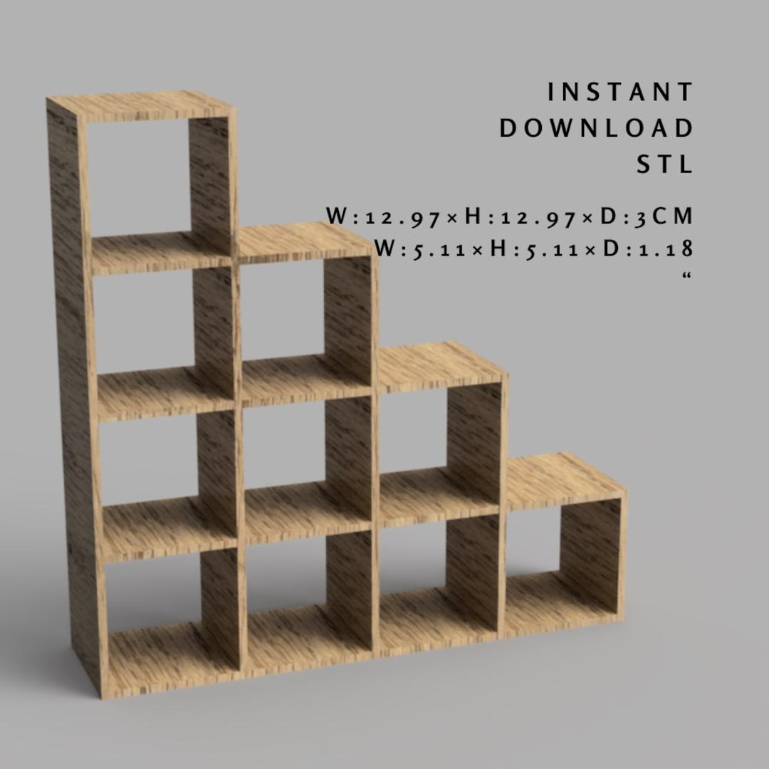 1:12 Scale Stepped Cube Bookshelf STL File – Dollhouse Modern Staggered ...