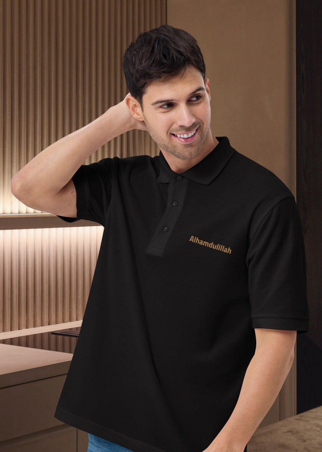 Golden Embroidered Alhamdulillah Men's Premium Polo Shirt - Etsy