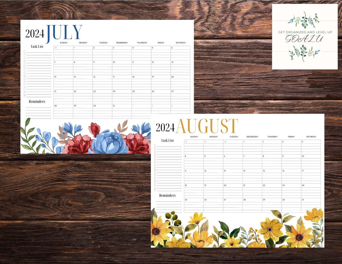 Lined 2024 Dated Printable Calendars, Instant Digital Download ...