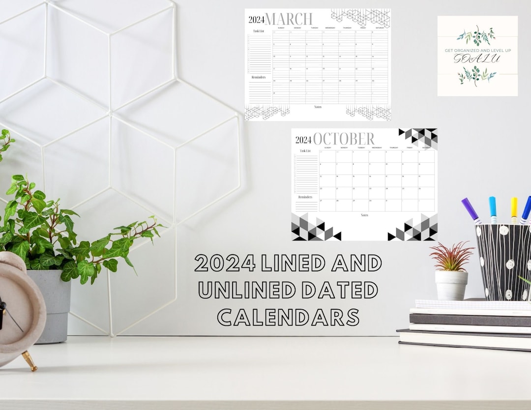 2024 Dated Geometric Printable Calendars, Greyscale, Neutral, Instant ...