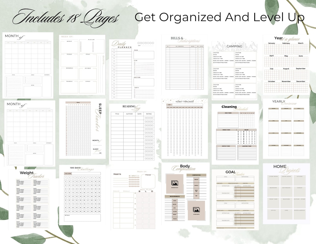 Neutral Undated Printable Planner; Portrait; Monthly, Weekly, Daily ...