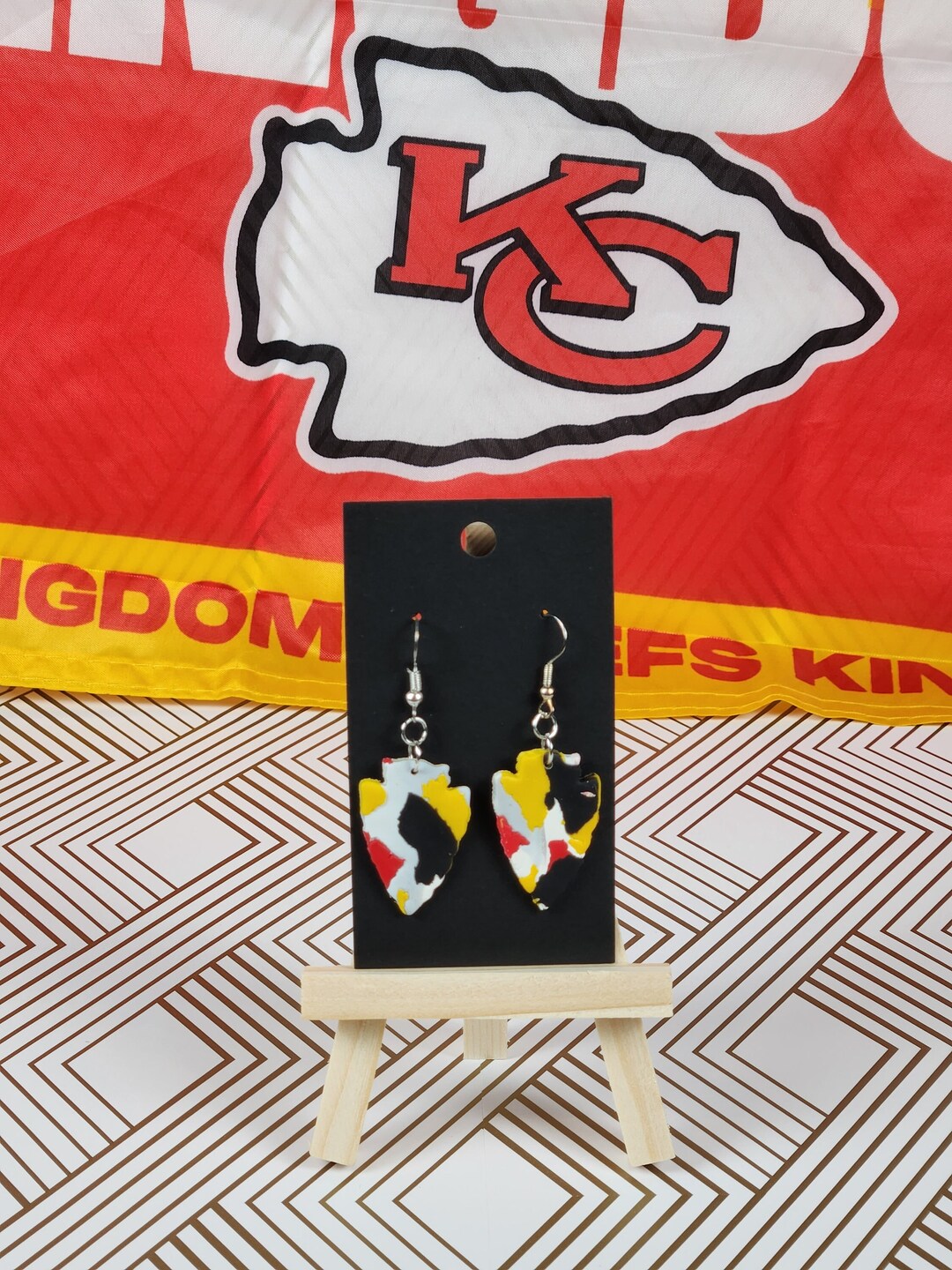 KC Football Block Marble Arrowhead Dangles - Etsy