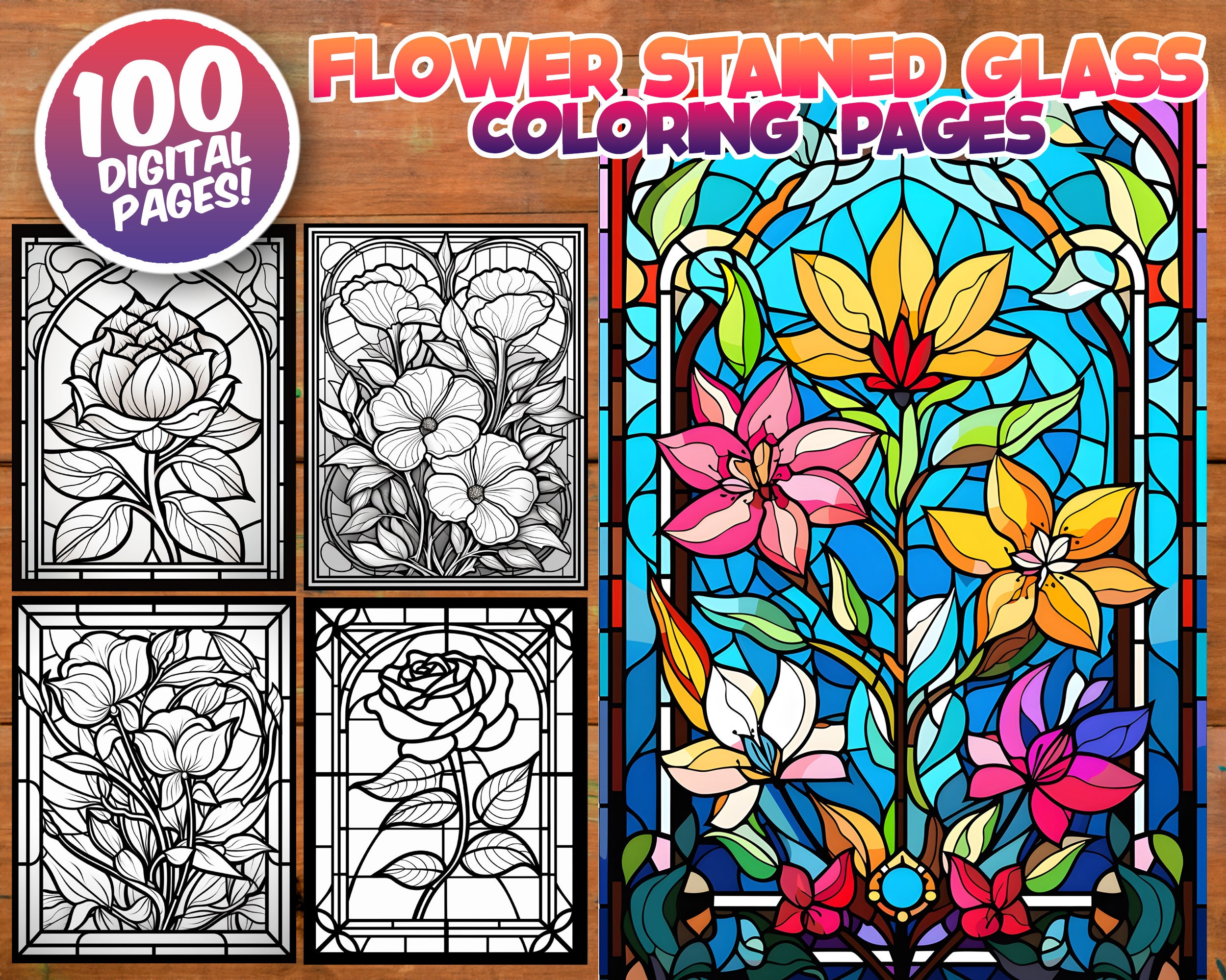 Stained Glass Scoloring Page for Adults and Kids Stained Glass ...