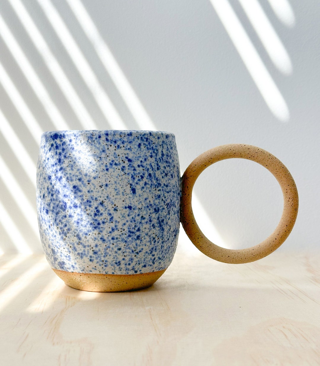 Handmade Talavera Blue Speckled Venti Mug With Large Round Handle - Etsy UK
