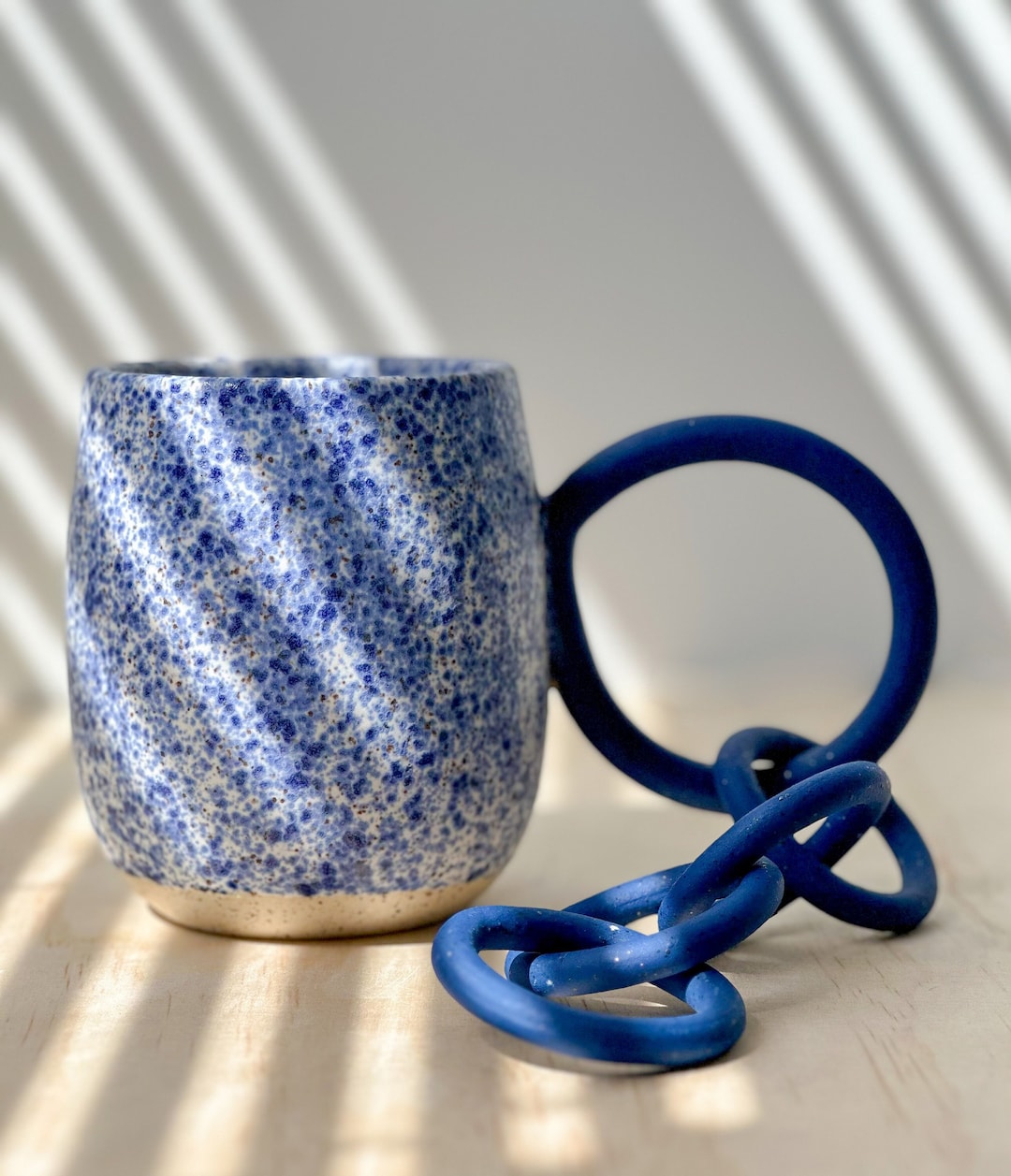 Talavera Blue Speckled Mug With Blue Chain - Etsy