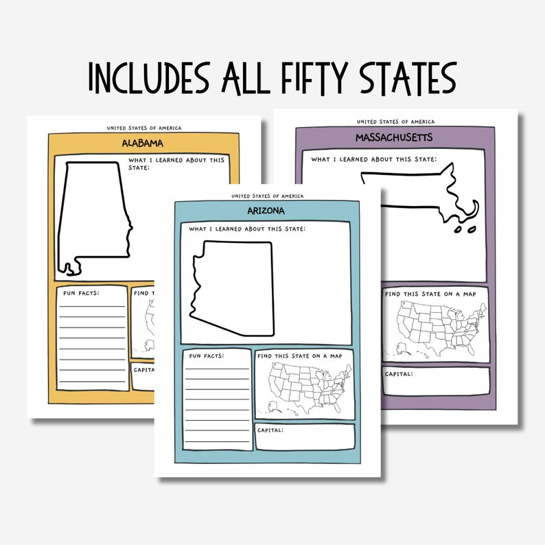 Fifty States Study Worksheets - Etsy