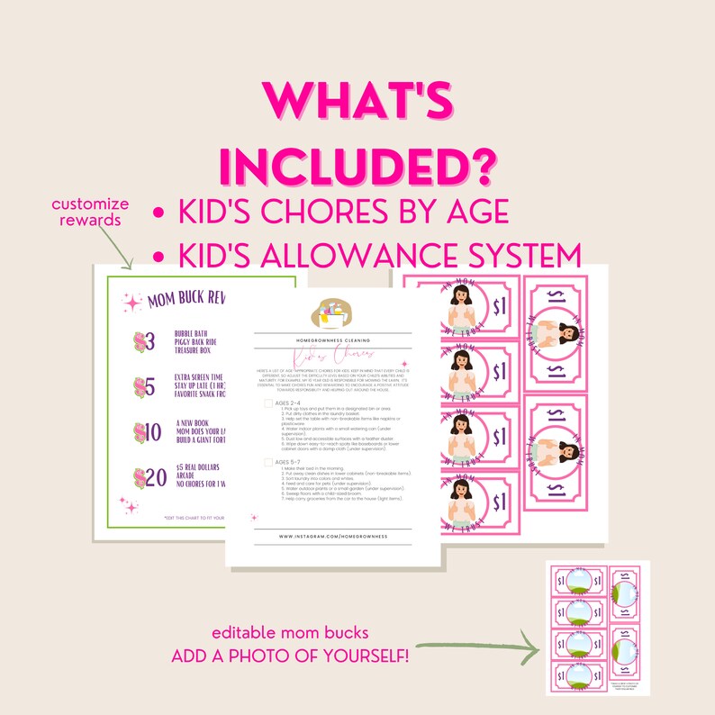 Kid's Cleaning Checklist by Age | Allowance System | Chore Reward ...