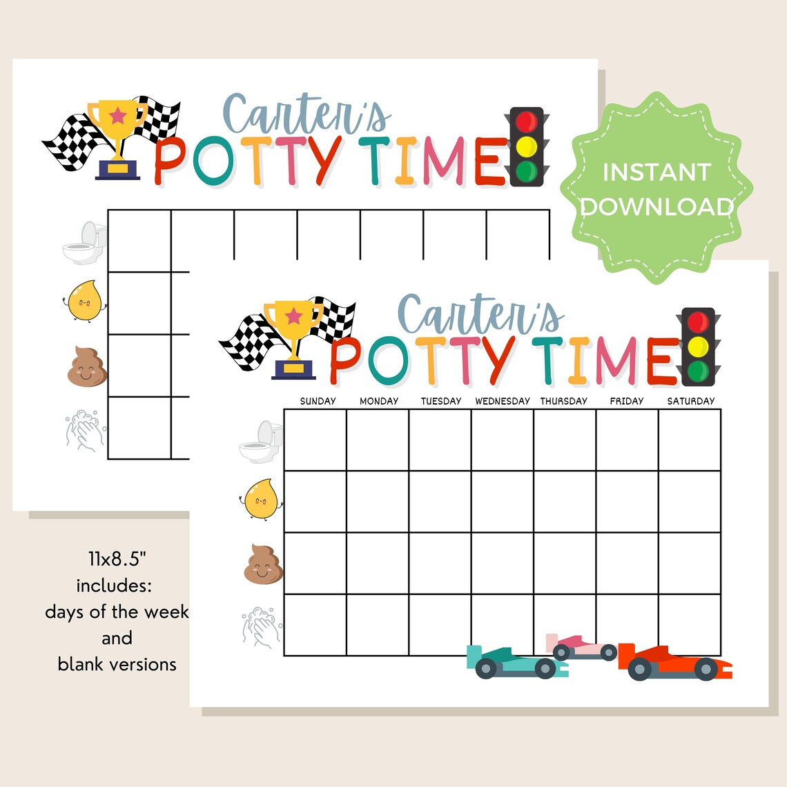 Toddler Racecar Potty Training Chart | 5 Designs! - Etsy