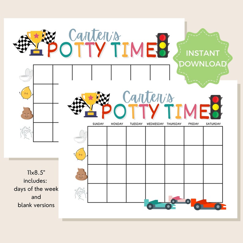 Toddler Racecar Potty Training Chart | 5 Designs! - Etsy