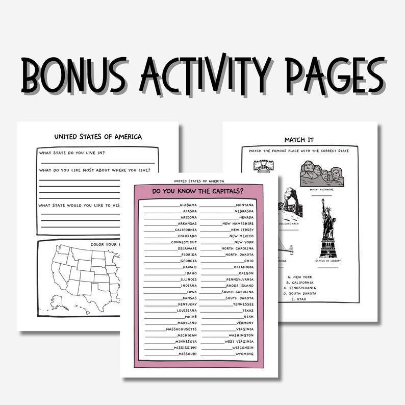 Fifty States Study Worksheets - Etsy